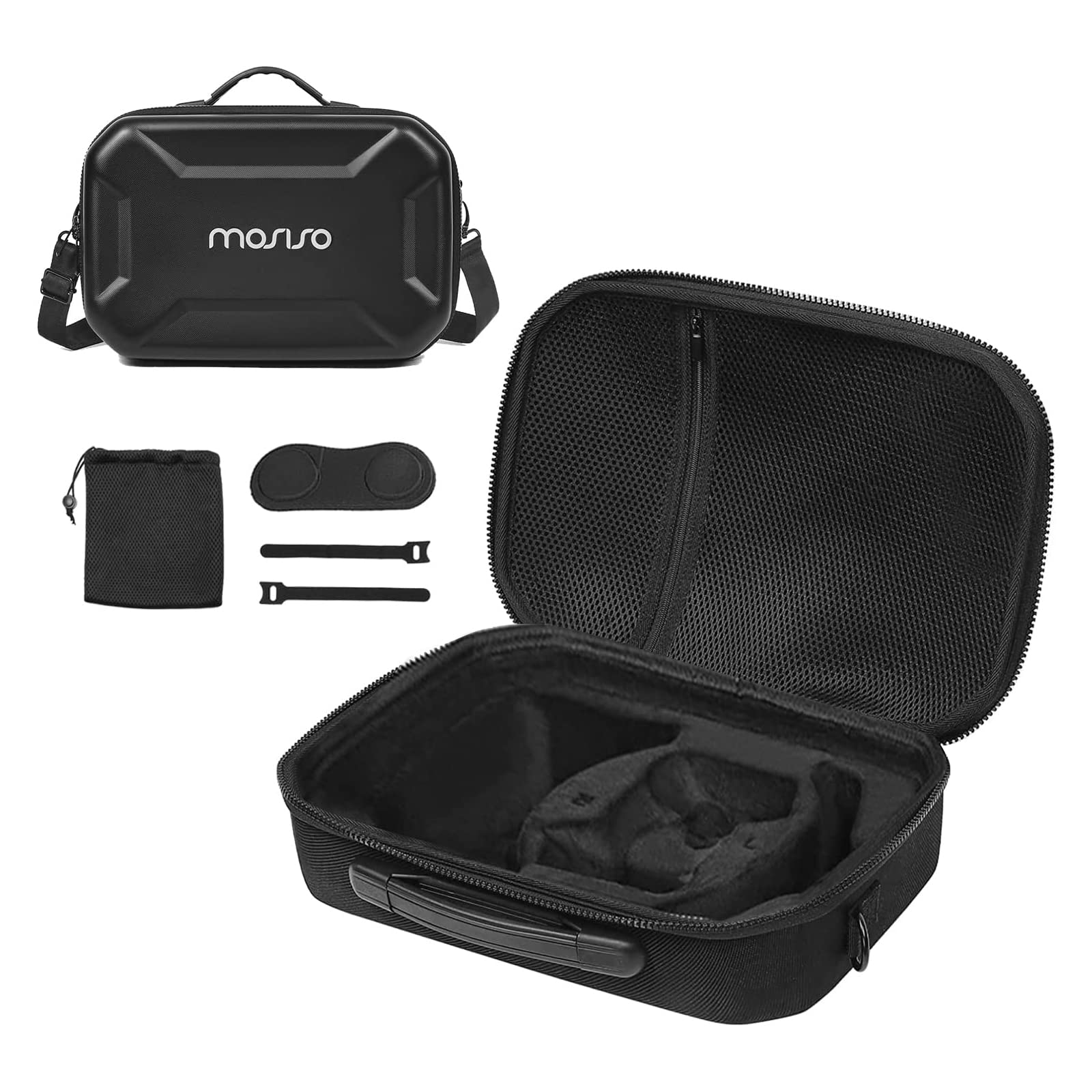 MOSISO Hard Case Compatible with Oculus Quest 2 & Elite Strap Controllers Accessories VR Gaming Headset, Waterproof Shockproof EVA Hard Shell & PU Storage Bag with Handle & Shoulder Strap, Black