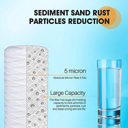 PUREPLUS 5 Micron 4.5" x 10" Whole House String Wound Sediment Filter for Well Water, Replacement Cartridge for 84637, WPX5BB97P, PC10, 355214-45, 355215-45, WP10BB97P, WP5BB97P, 2Pack