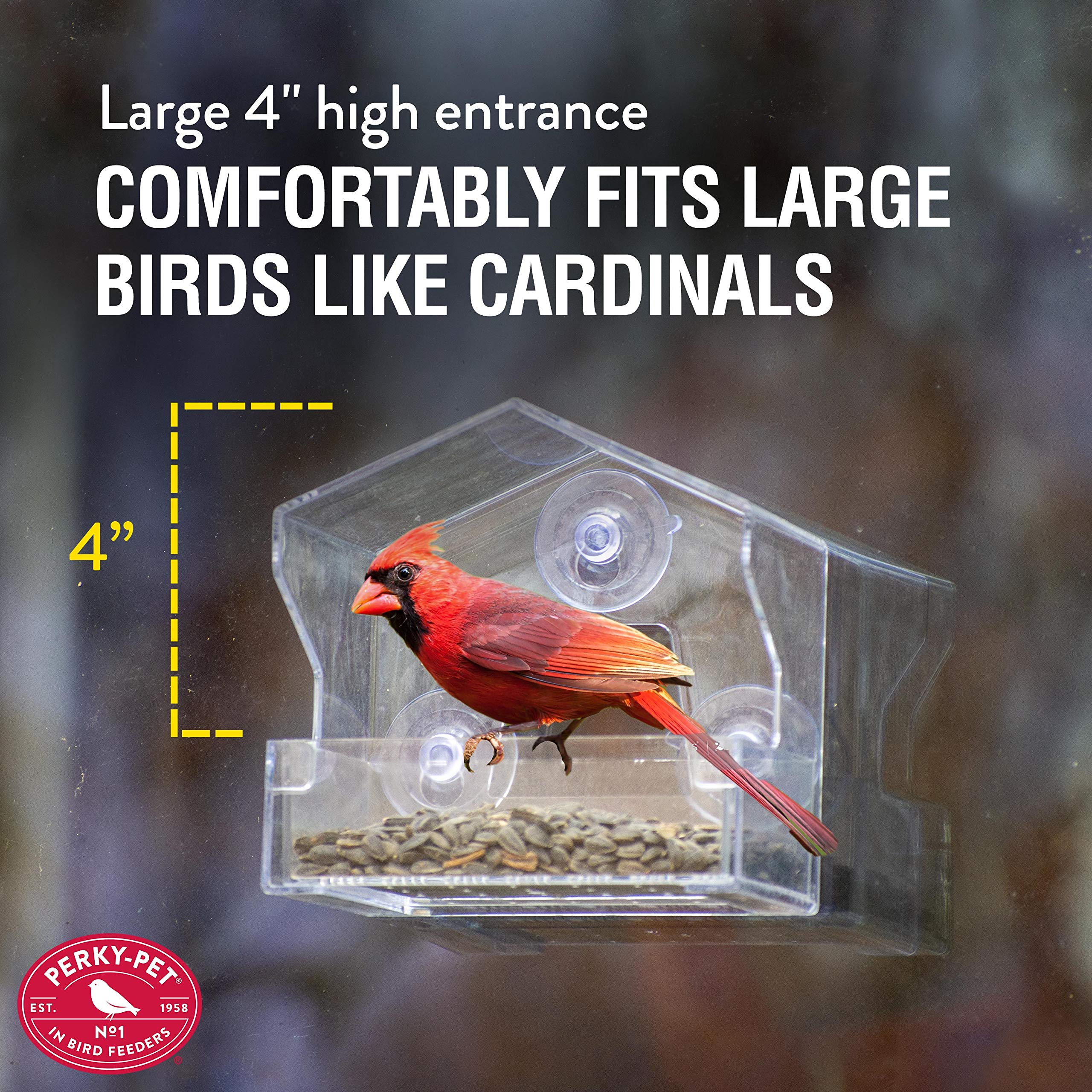 Perky-Pet 345 Clear Outdoor Window Bird Feeder with Strong Suction Cups β 1/2 Lb Seed Capacity