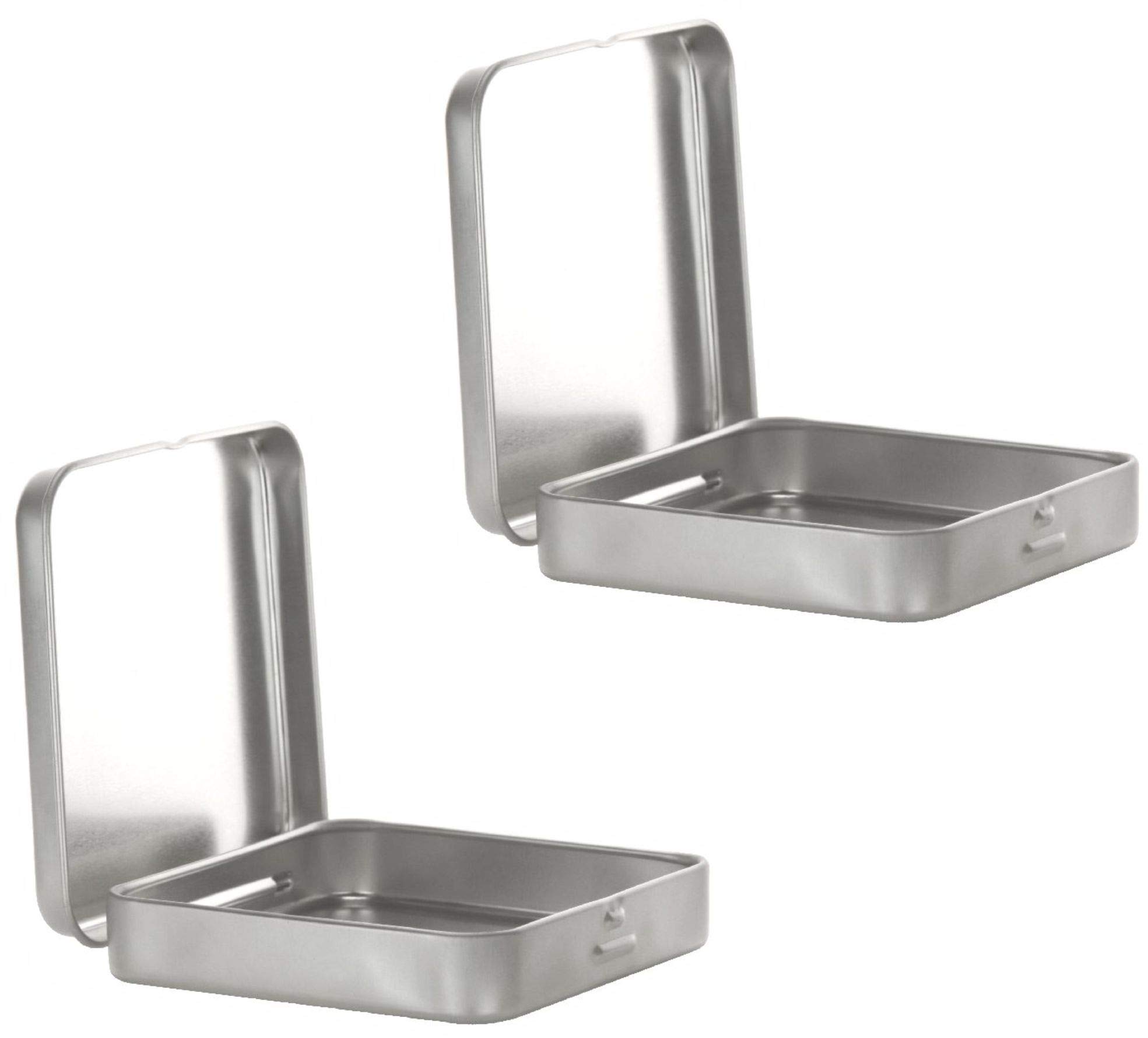 MagnaKoys Square Silver Metal Hinged Tins 3.5 x 3.5 x .70 Inches Boxes for Candy Storage Geocaching (5-Pack)
