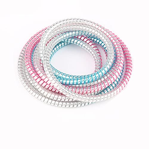 Spiral Cable Protector Sleeve Saver USB Charging Cable Cover Cord Rope Wrap Strain Relief Anti-Fracture Management Winder(Blue Pink Silver)