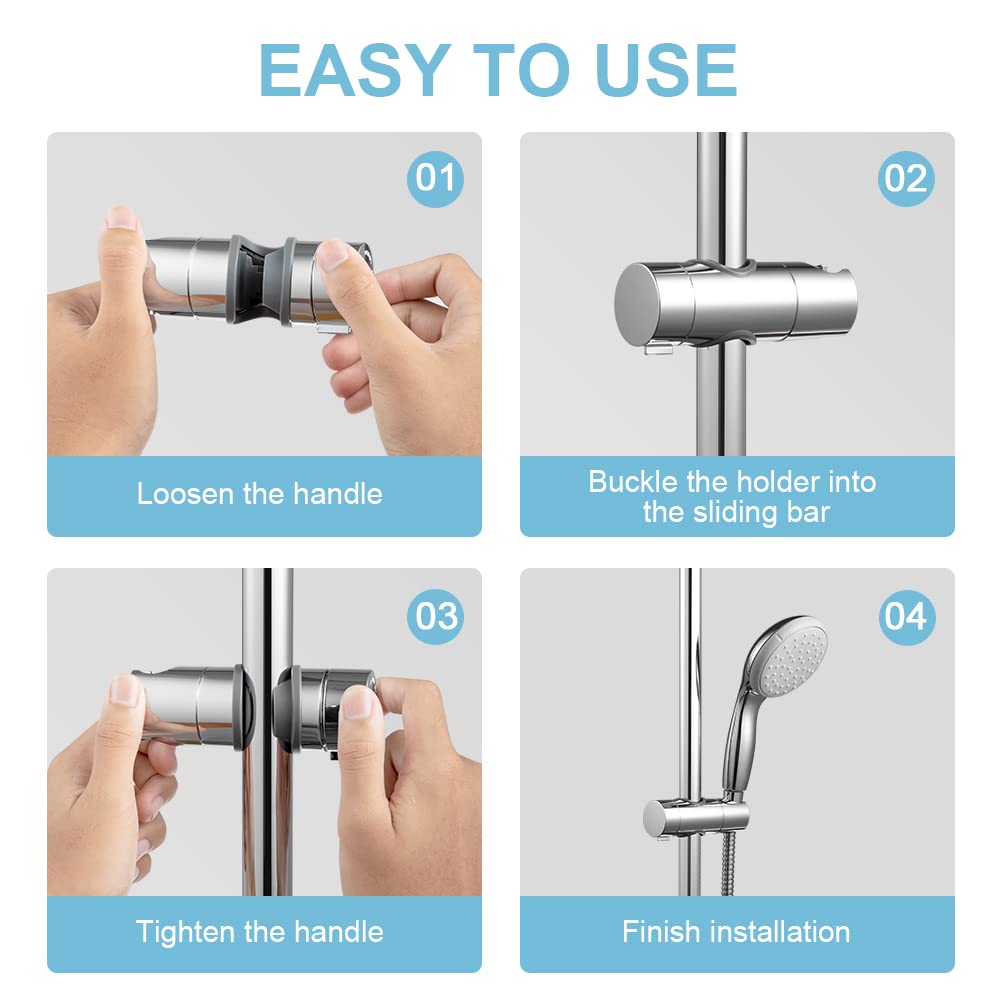 OFFO Shower Head Holder for Slide Bar Adjustable 0.71-1.00 in(18-25mm) O.D, Adjustable Holder for Slide Bar Slider Clamp Bathroom Replacement, 360 Degree Rotation Sprayer Holder, Chrome Plated