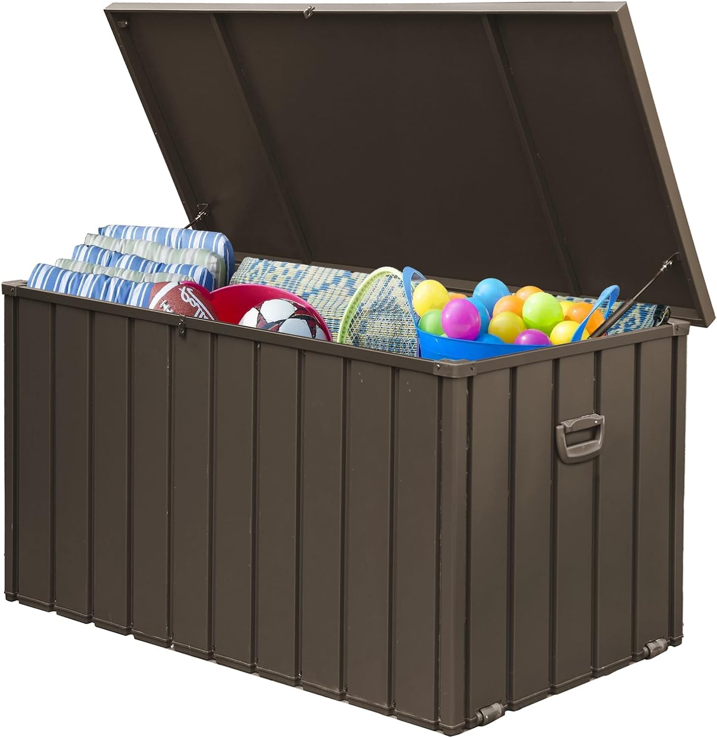 SEALAMB 160 Gallon Metal Outdoor Storage Deck Box, Waterproof Deck Box with Side Handle & Mobility Rollers, Indoor Storage Bin for Organizing Patio Furniture Cushions, Garden Pool Tools, Lockable