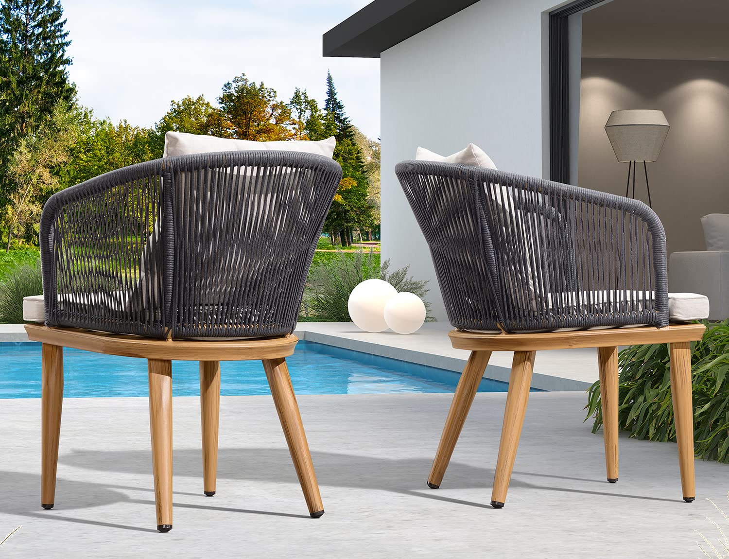 PURPLE LEAF 7 Pieces Patio Dining Set Wicker Outdoor Furniture Rectangular Table and Chairs Set for Garden Deck Teak-Finish Aluminum Frame Backyard Kitchen Set, Cushions and Pillows Included