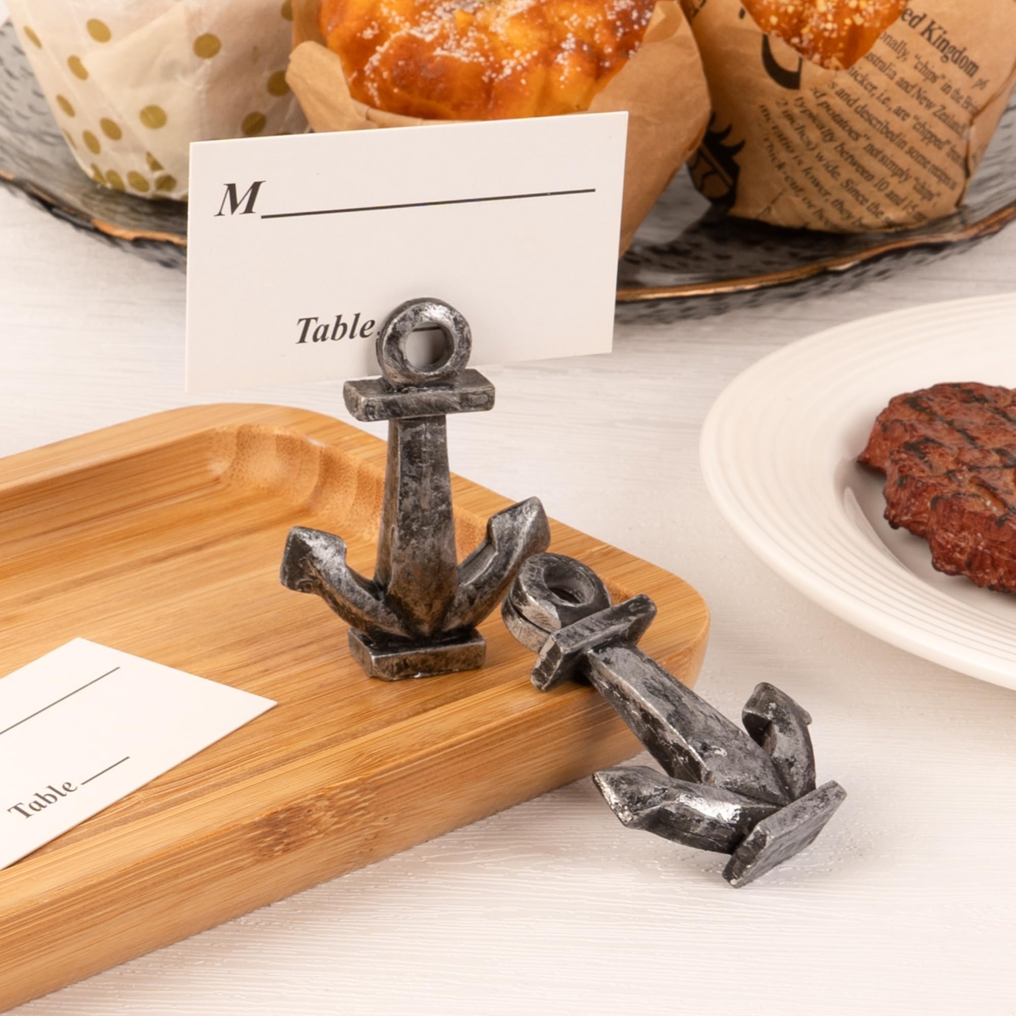 Philo Fun 12 Piece Nautical Anchor Place Card Holder Golden, Table Number Note Holder Buffet Food Marker