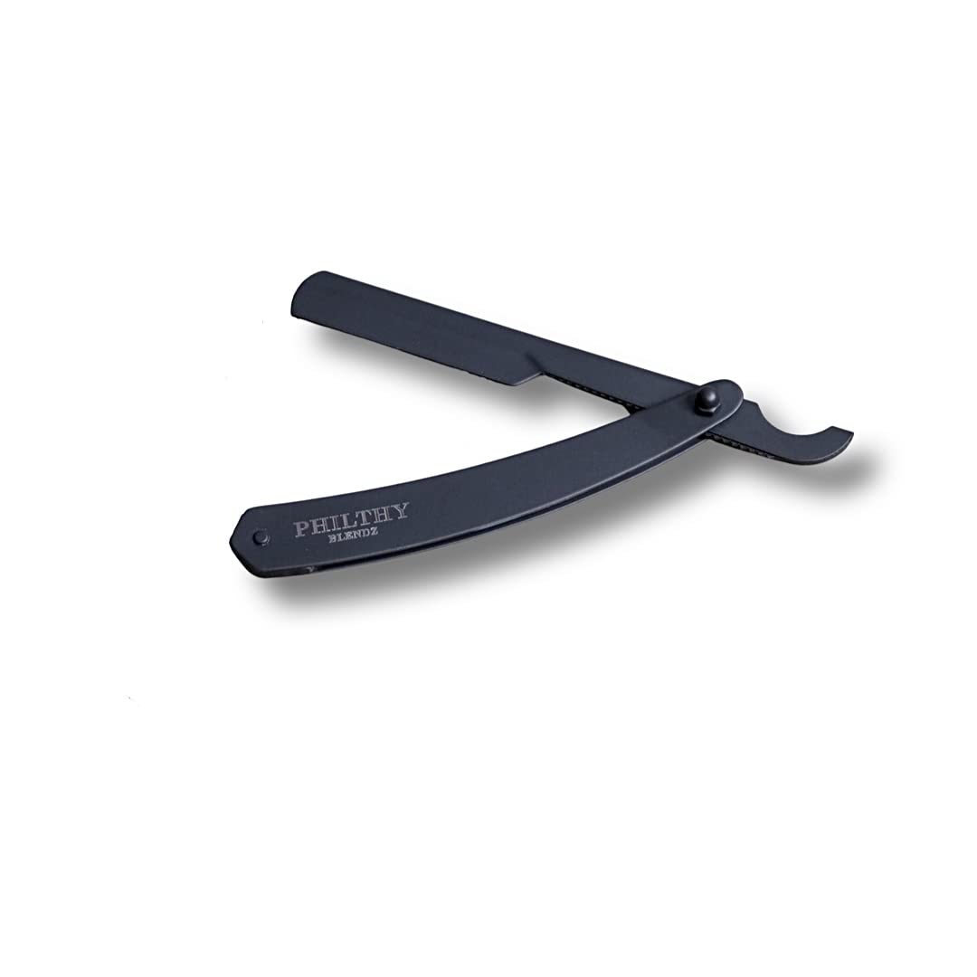 Philthy Blendz Metal Turkish Razor - Unique Safety Razor Includes Philthy Blendz Pouch - Professional Straight Razors for Men - Barber Razors for Men Stainless Steel Premium Black Razor