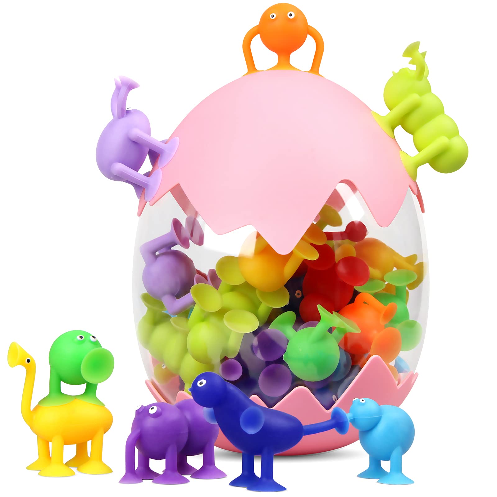 ZEIZRWK Suction Toys, 36PCS Kids Suction Cup Toys Silicone Building Blocks with Eggshell Storage,Suction Bath Toys for 3 4 5 6 7 8 Year Old Boy Girls