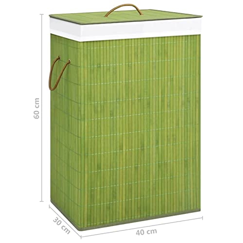 Tidyard Bamboo Laundry Basket with Lid and Handle Woven Fabric Clothes Hamper Blanket Storage Basket Green for Laundry Room, Dorm, Bathroom, Living Room, Bedroom Organization