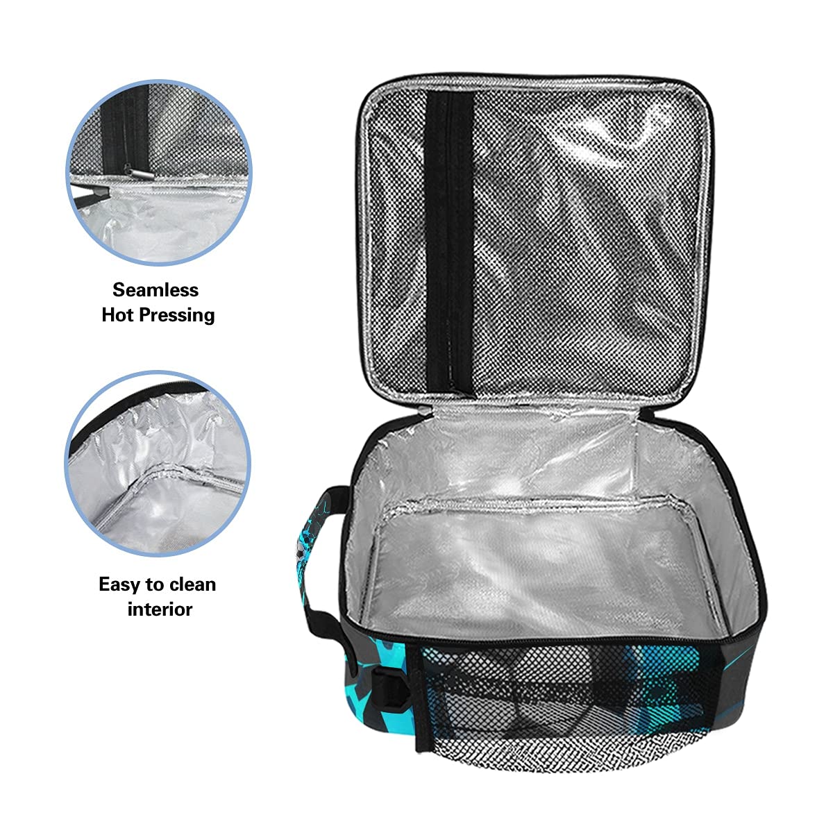 Lunch Bag Insulated Lunch Box Bag 3D Light Wall Football Soccer Pattern Cooler Tote Bag for Girls Boys Students School