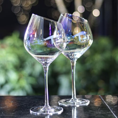 Luxrify Enhance Your Wine Experience Iridescent Wine Glasses - Premium Quality, Unique Design at Rim, Long Stemware, Hand-Blown & Perfect for Wine Lovers, Colored Stemware (Set Of 4)