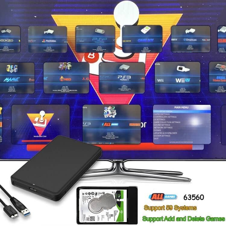 Mini Gaming PC 4G RAM 2T HDD VGA HMDI 1.4 Output Built-In 60000+ Plug&Play with 2 USB Wired Controllers Gaming Device Parts Accessories