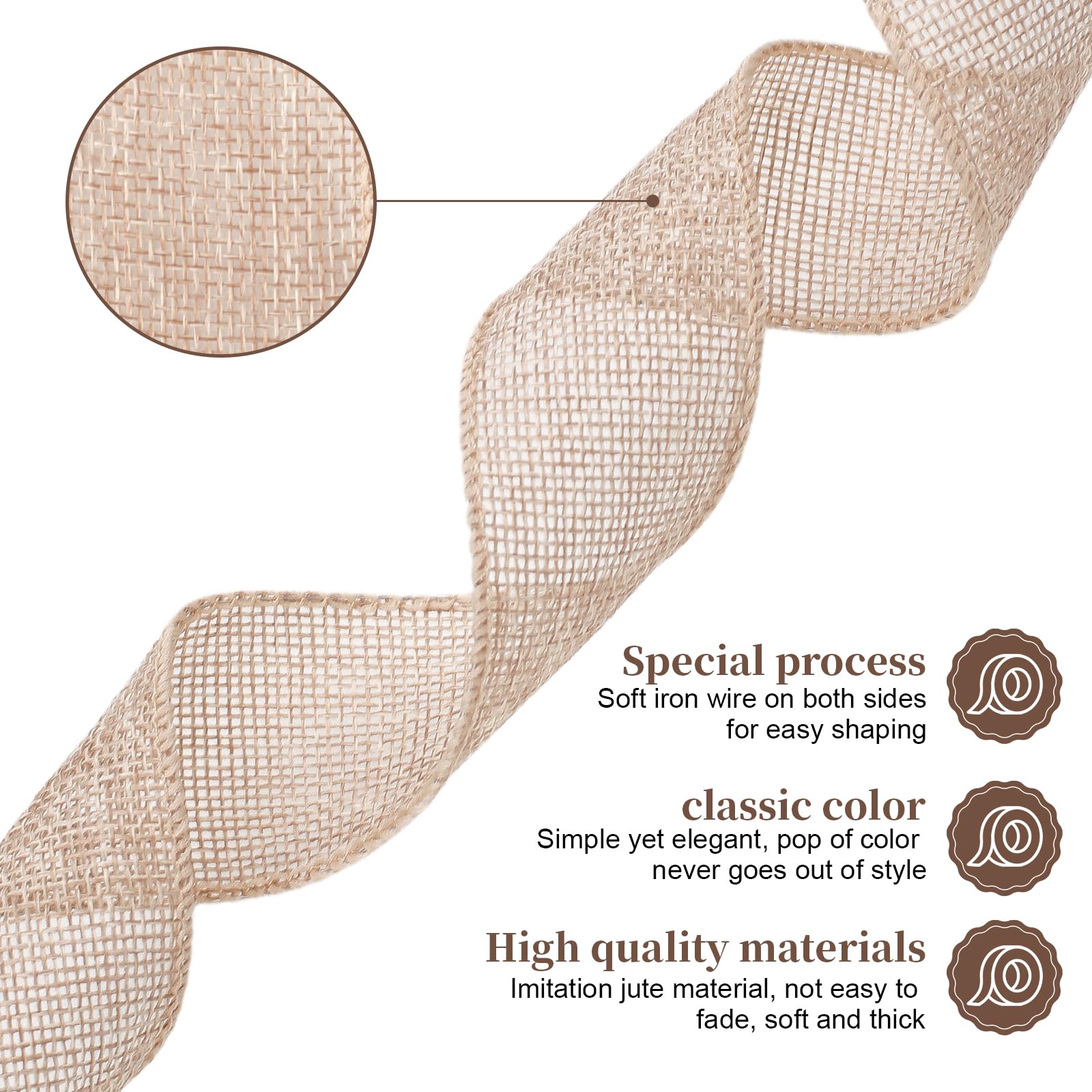 Phinus Burlap Wired Edge Ribbon (Brown), Burlap Ribbon, 1.5inx16.5 Yard Burlap Wired Ribbon for Big Bow, Wreath, Tree, Weddings, Parties, Outdoor Decoration, Thanksgiving, Christmas