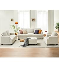 VanAcc Sofa, Comfy Sofa Couch with Extra Deep Seats, Modern Sofa- 3 Seater Sofa, Couch for Living Room Apartment Lounge, Offwhite Bouclé