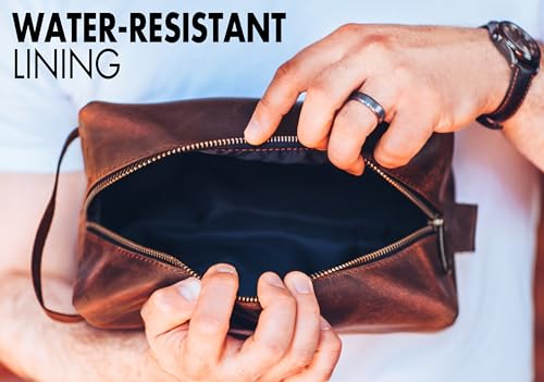 Personalized Leather Toiletry Bag For Men β Dopp Kit Made in USA β Unique Anniversary Gift, Father Gift, Groomsmen Gift, Birthday Gift β Handmade Bag Organizer for Toiletries, Shaving & Grooming Kit