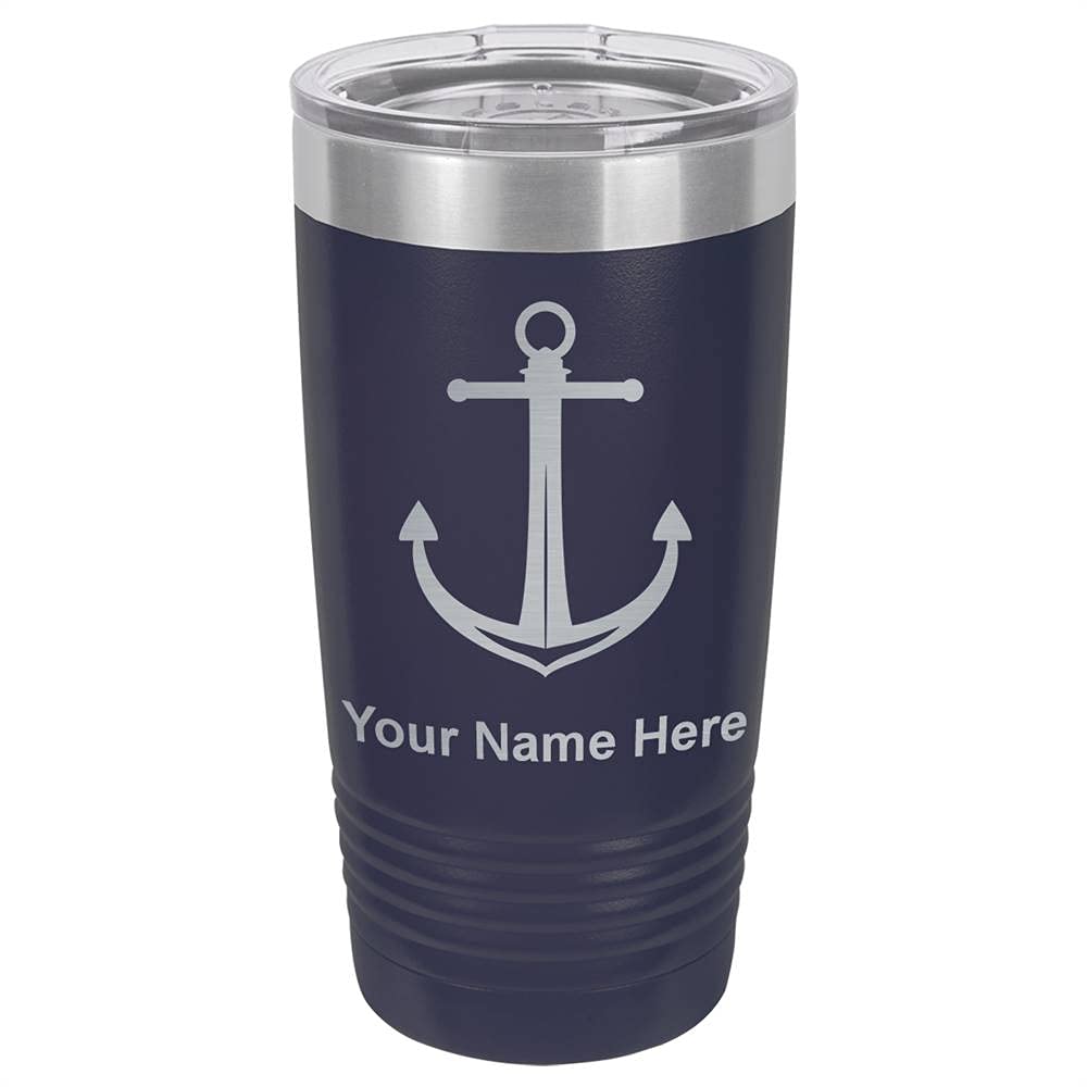 LaserGram 20oz Vacuum Insulated Tumbler Mug, Boat Anchor, Personalized Engraving Included (Navy Blue)