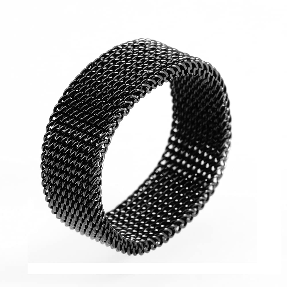 HIJONES Men Women Stainless Steel Fashion Weave Braided Mesh Ring Black Size 5