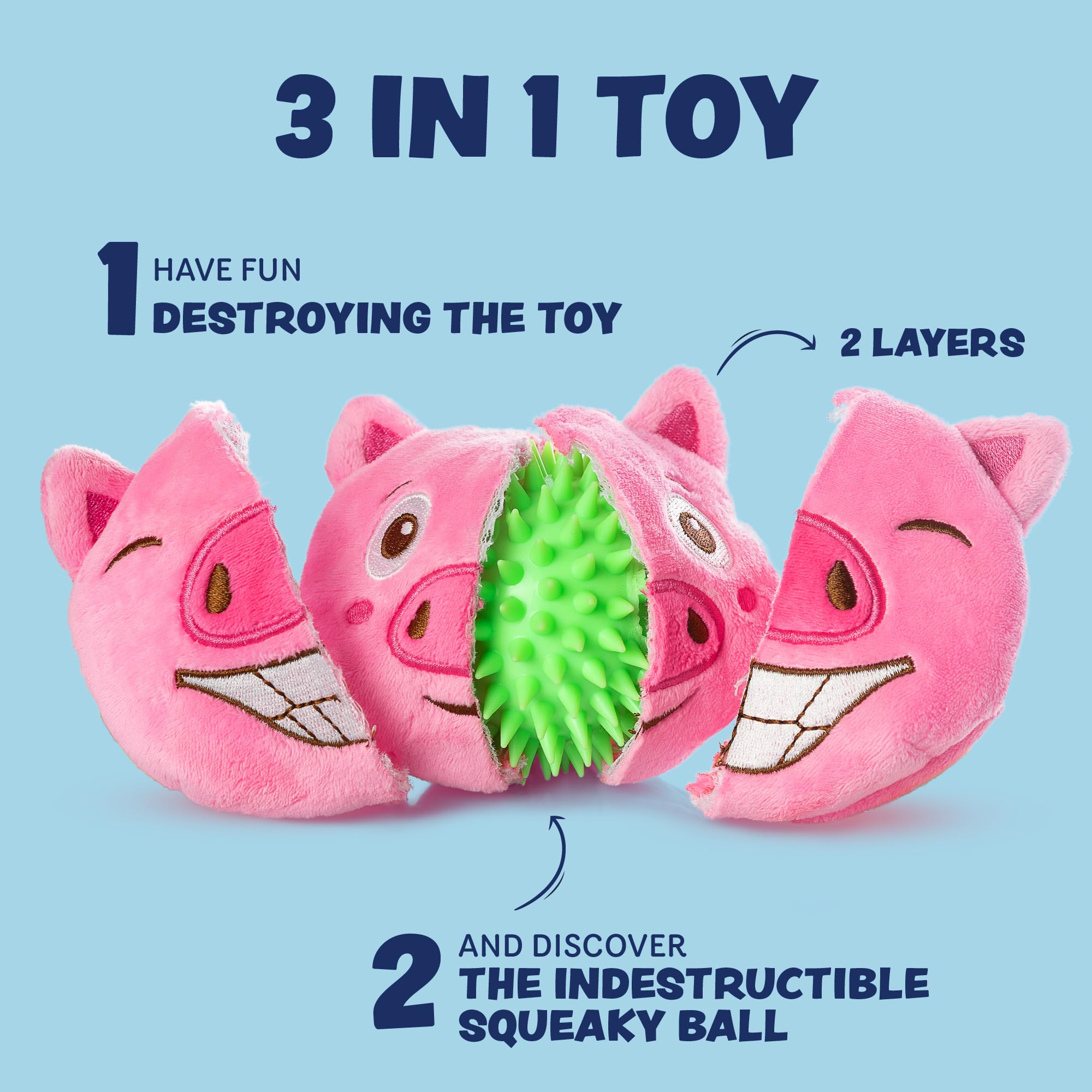 ZENAPOKI Dog Toys for Aggressive Chewers (3in1) - Squeaky and Interactive - for Medium Dogs, Large & Small Breeds - Puppy Teething Chew Toy - Juguetes Perros - Pink