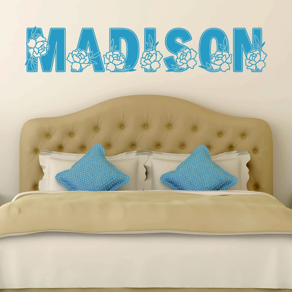 Rose Custom Name Vinyl Wall Decal Sticker Art for Girls, Flower Theme Bedroom and Nursery Room Home Decor for Kids
