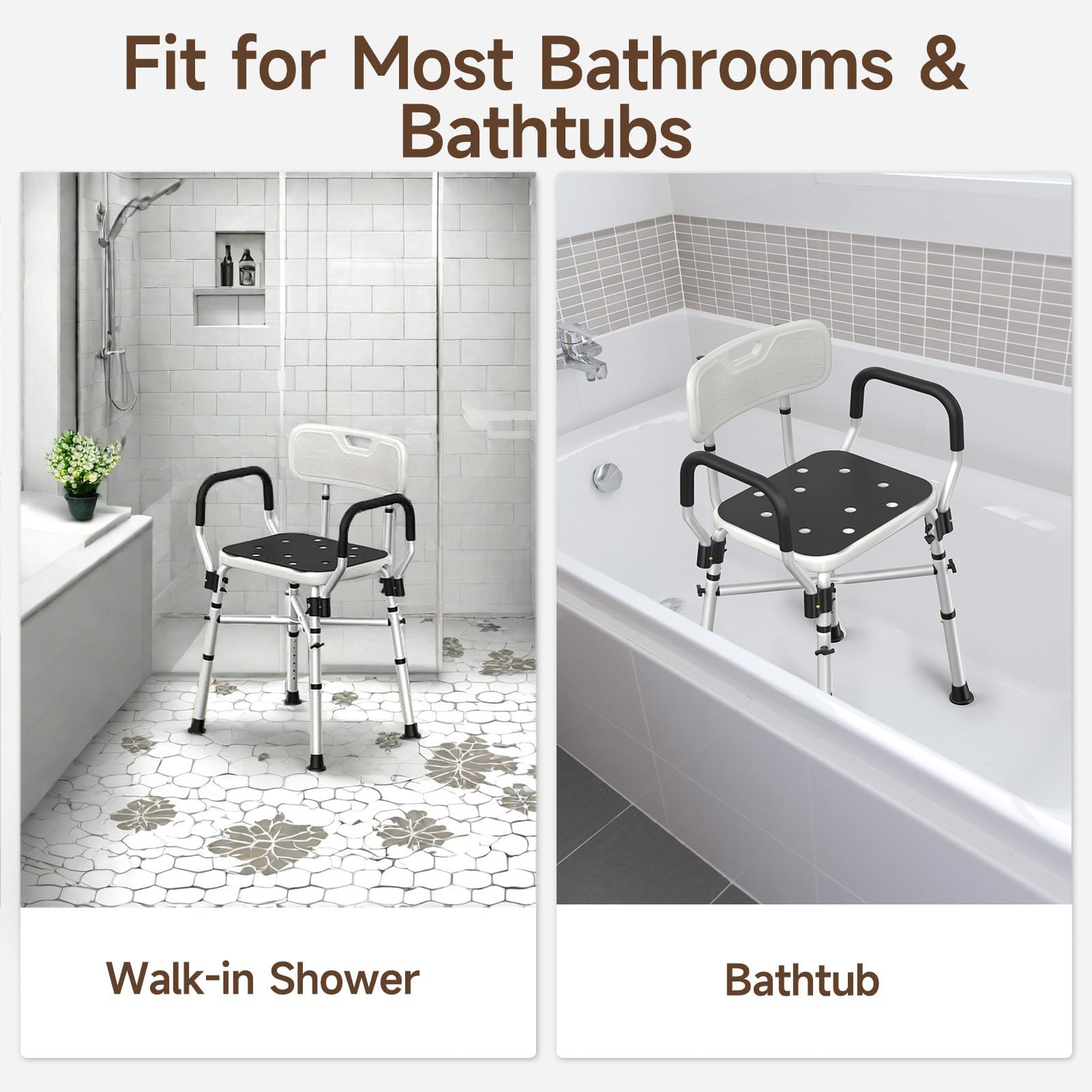 WAYES Shower Chair with Arms and Back - Bariatric Shower Chair, Up to 500 Lbs, Heavy-Duty, Adjustable