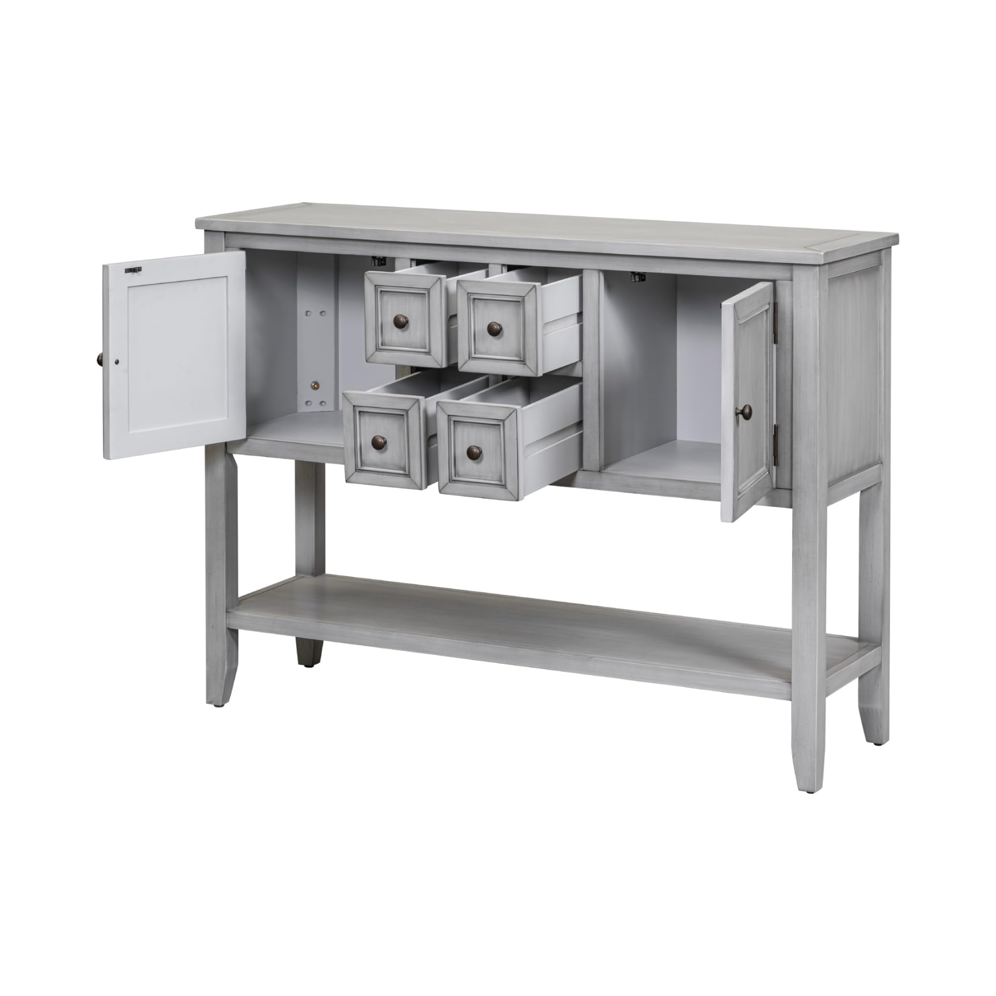 Harper & Bright Designs Buffet Table Kitchen Storage Buffet and Sideboard Console Tables with Four Storage Drawers Two Cabinets and Bottom (Antique Grey)