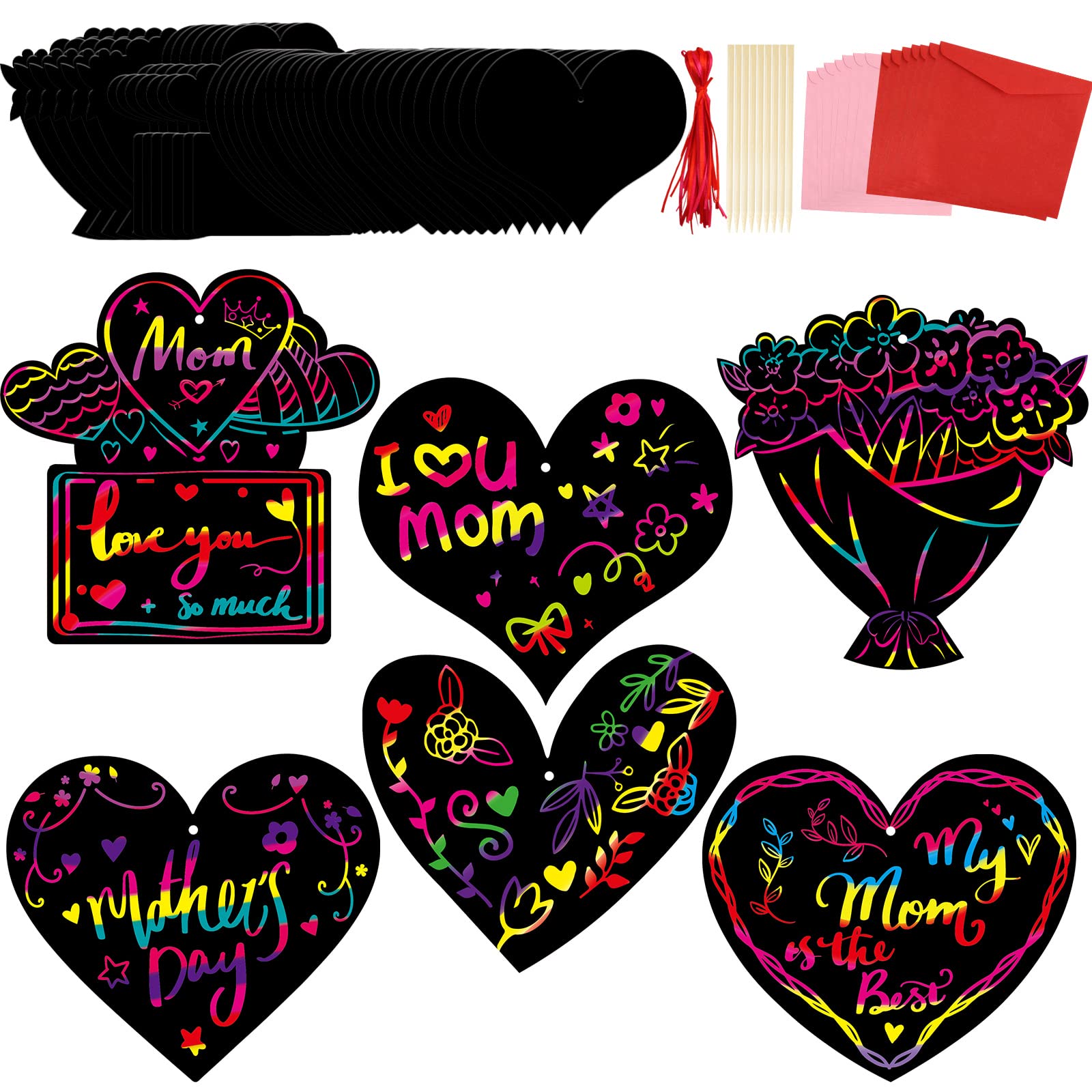 Mothers Day Scratch Crafts Arts Kit Happy Mother's Day Rainbow Scratch Paper for Kids Classroom Activity 36Pcs