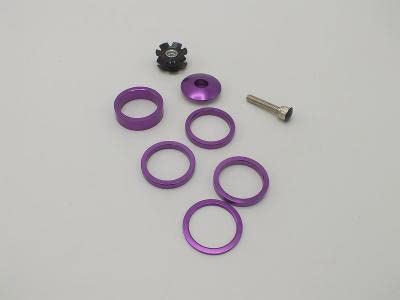 Motobecane Anodized 1 1/8 Headset Spacer Kit Top Cap and Star Nut Bolt (Purple)
