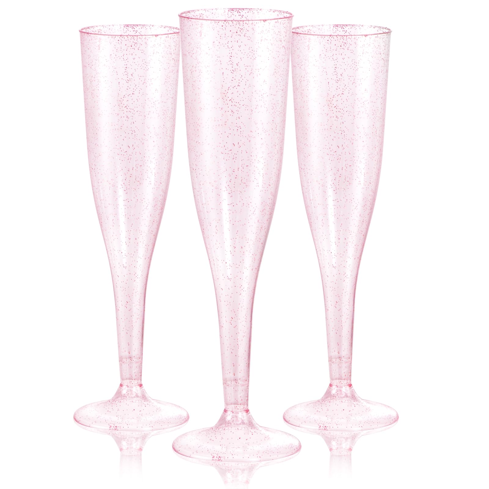 WDF 36 Pack Pink Glitter Plastic Champagne Flutes - 7OZ Pink Champagne Flutes Plastic, Champagne Glasses Glitter Pink Champagne Flutes, Plastic Flutes Champagne Disposable for Party & Wedding