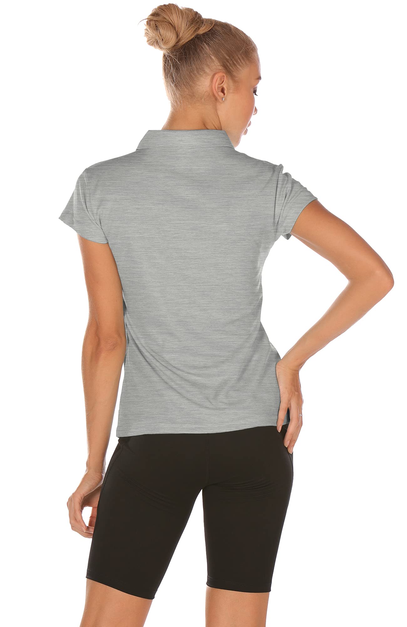 icyzone Golf Polo Shirts for Women, Ladie's Collared Tennis Short Sleeve Tops (Grey, M)