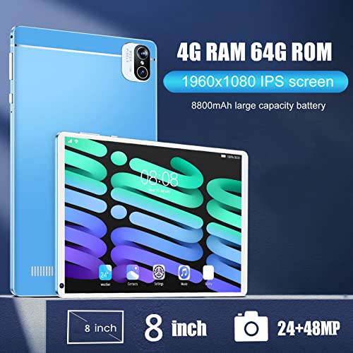 soobu 8 Inch Tablet, 8 Inch Portable Tablet 100-240V 1960x1080 IPS Screen 4G RAM 64G ROM for Home for Travel (US Plug)