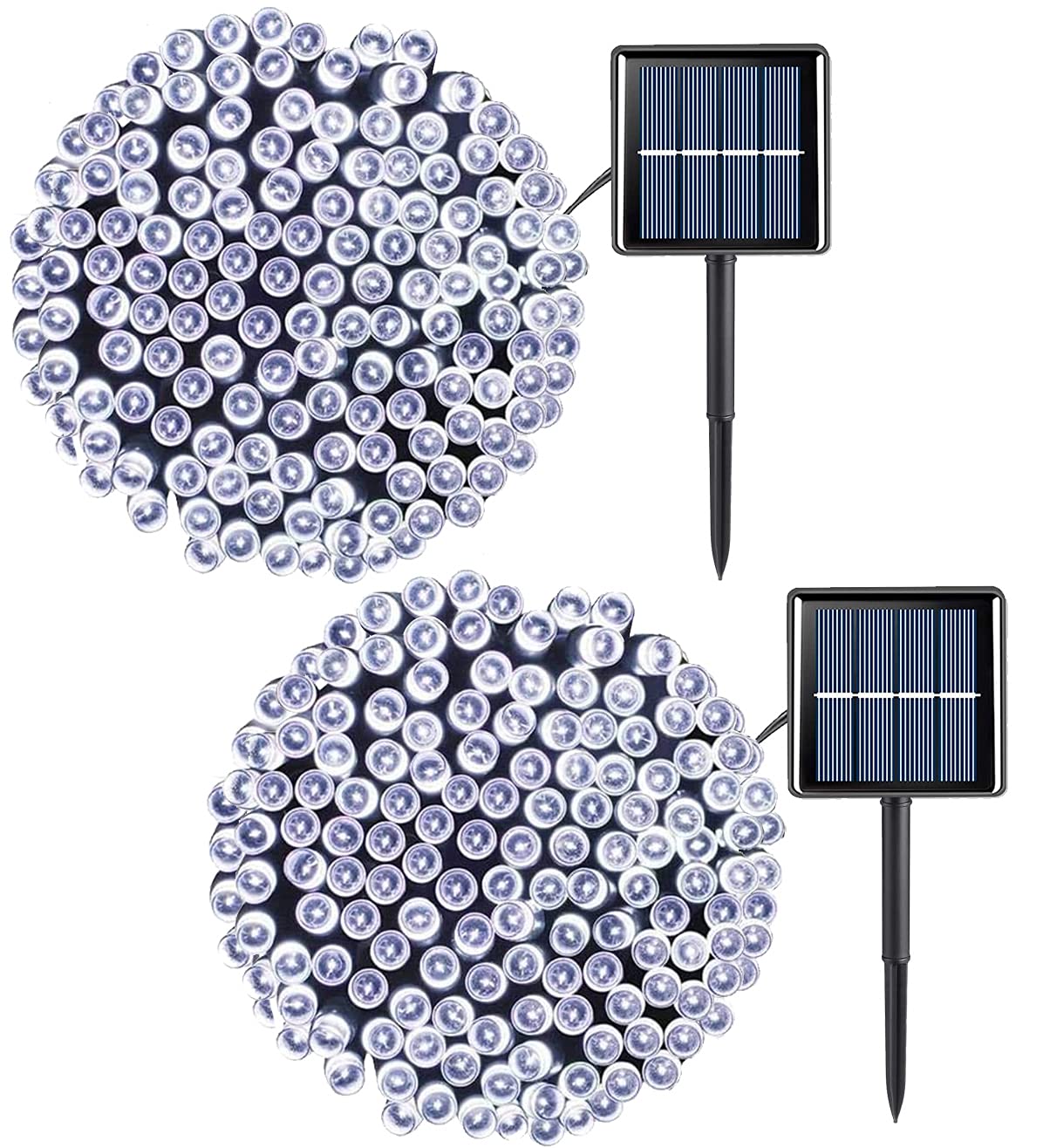 QITONG 2 Pack White Solar Christmas Lights, Each 66ft 200LED Solar String Lights Outdoor Waterproof, 8 Modes White Solar Lights for Outside Tree Yard Garden Christmas Decorations (Cool White)