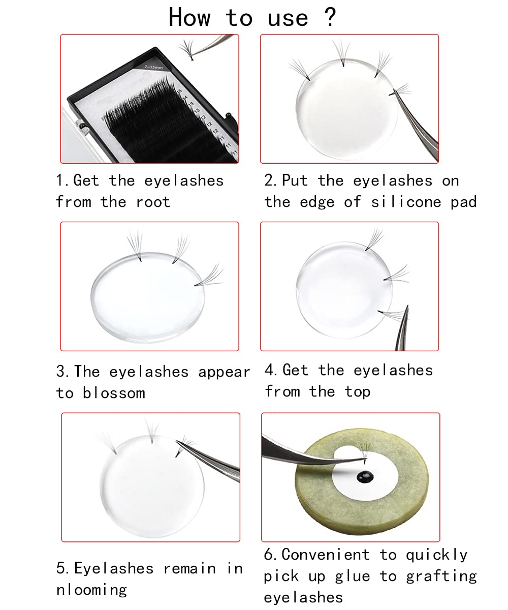 Luckycivia 12 Pcs Silicone Lash Pad Grafted False Easy Fan Lash Pad, Eyelash Silicone Holder Pad, Eyelash Supplies for Beginners Make Fans Blooming Easy Volume Lashes Pallet Tools