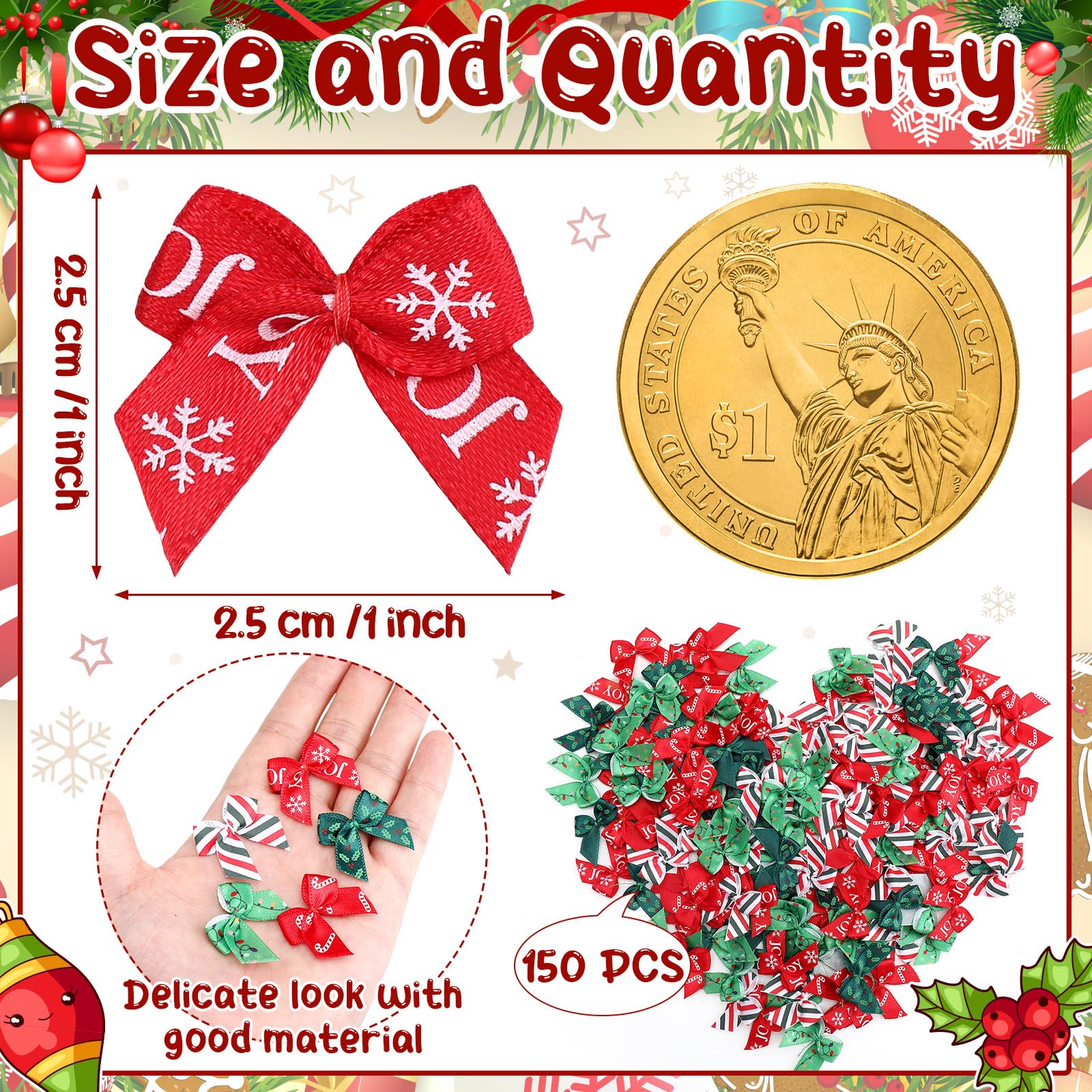 Syhood 150 Pcs Christmas Mini Bow Tiny Twist Tie Bow Handmade Craft Ribbon Bow Hair Small Bow Holiday Bow Craft Supply for DIY Sewing Party Decor (Red and Green,Patterned)