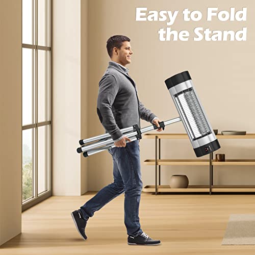 Outdoor Patio Heater, 1500W Electric Infrared Heater with Remote, 3 Modes, 24H Timer Auto Shut Off, Outdoor Space Heater with Tip-over Over-heat Protection, Waterproof,Wall-mounted/Tripod For Garage