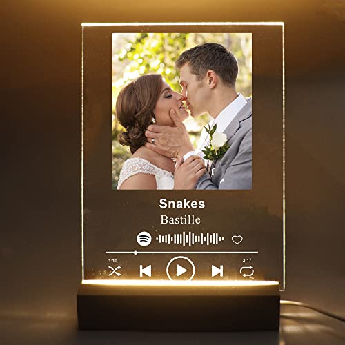 Tina&Co Personalized Acrylic Song Plaque Custom Photo Album Cover Scannable Spotify Code Led Night Light Lamp for Music Lover Boy Friend Girl Friend