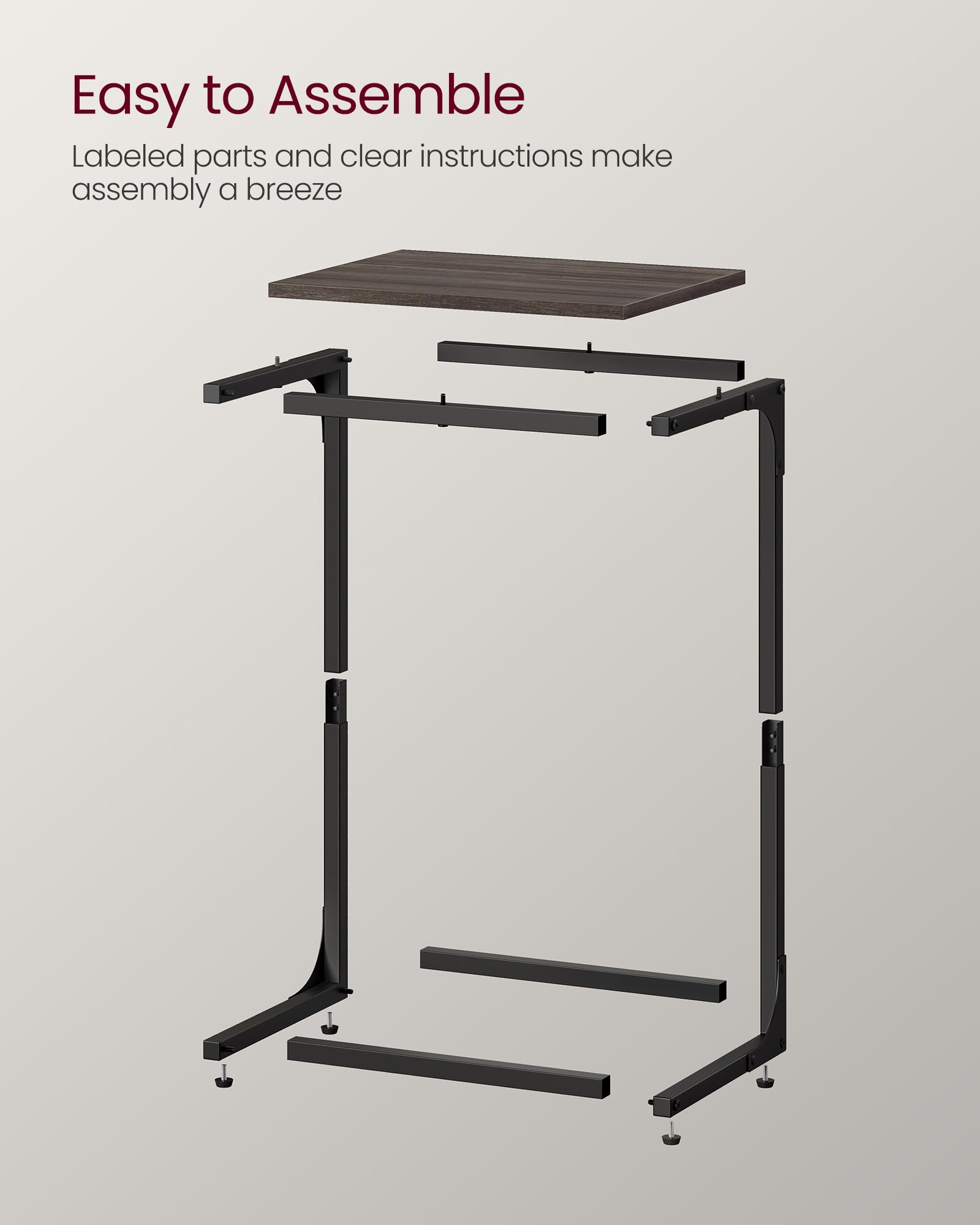 VASAGLE C-Shaped End Table, Side Table for Sofa, Couch Table with Metal Frame, Small TV Tray Table for Living Room, Bedroom, Chestnut Brown and Black