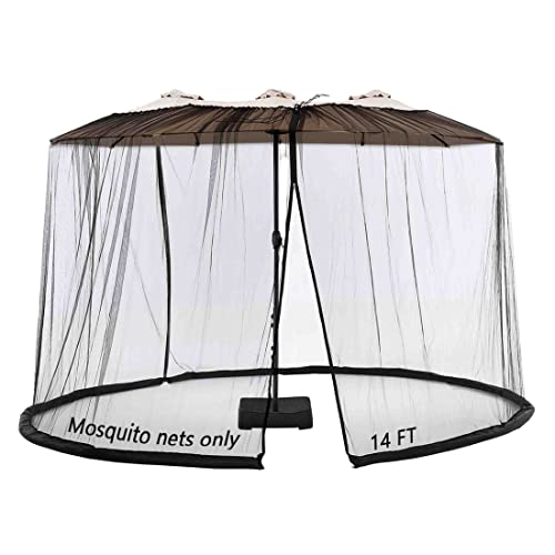 Tiimmgaal Mosquito Netting for Patio Umbrella 14FT Double Sided Patio Umbrella Canopy Netting &10X10 Ft gazebo (Black)(Does Not Contain Gazebo Patio Umbrella) (14FT Black)