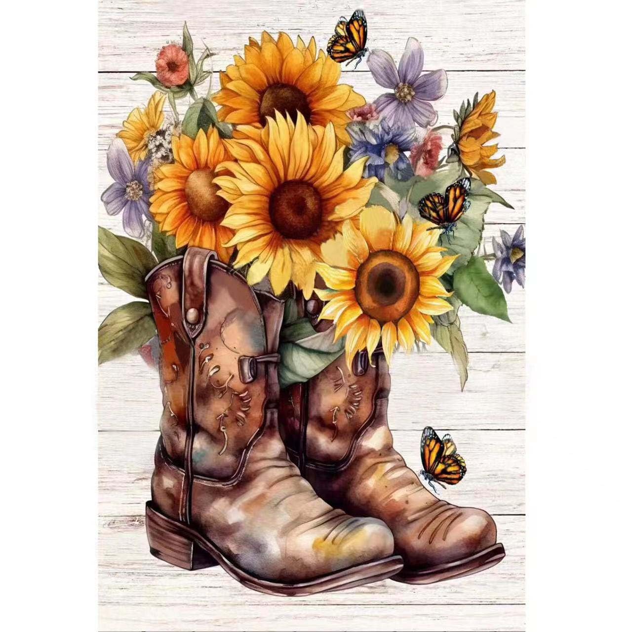 ZQEATRY Boot Diamond Painting Kits for Adults,5D Butterfly Sunflower Flowers Diamond Art Kits for Beginners,DIY Full Drill Diamond Gem Art with Painting Kits for Home Wall Decor 12 x 16 Inch