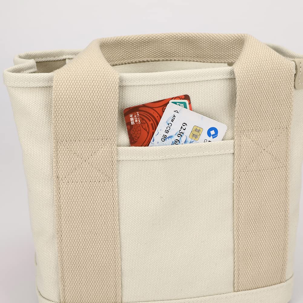 Mini Tote Bag for Women Canvas Small Crossbody Bag Large Capacity Multi-Pocket Handbag for Travel Work School