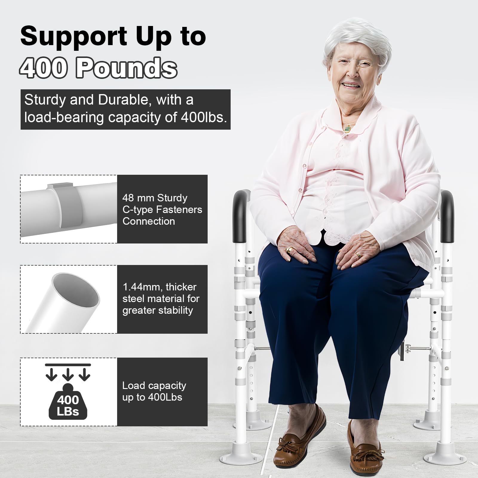 Padded Raised Toilet Seat with Handles,Toilet Seat Elevatorsā Adjustable Medical Elevated Toilet Riser for Seniors, Supports Up to 400 lbs, Handicap-Friendly Comfort Solution