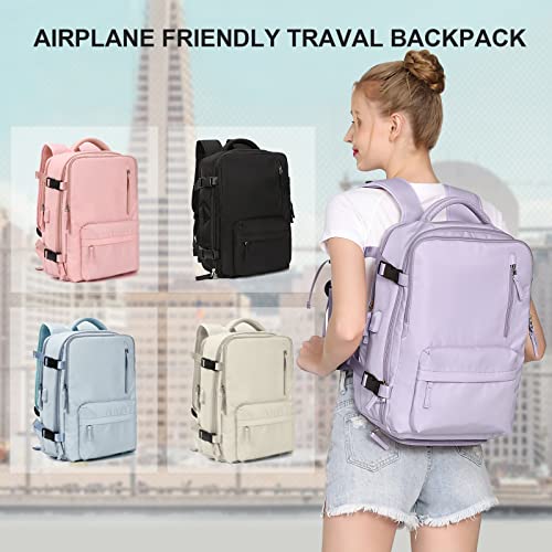 WONHOX Large Travel Backpack Women, Carry On Backpack,Hiking Laptop Backpack Waterproof Outdoor Sports Rucksack Casual Daypack (Purple)