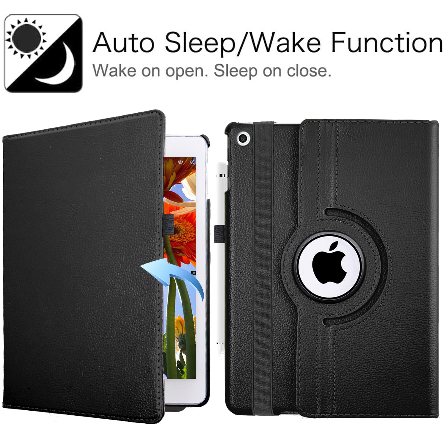 Rotating Case for iPad 9th Generation (2021) iPad 8th Generation (2020) iPad 7th Gen (2019) - 360 Degree Rotating Protective iPad Covers 10.2 Inch with Auto Sleep/Wake Function(Black)