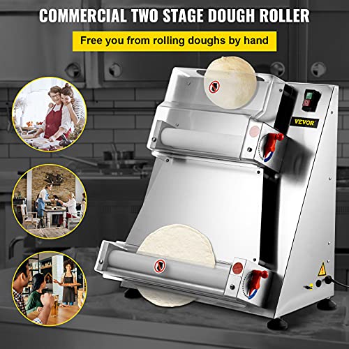 VEVOR Commercial Dough Roller Sheeter 15.7inch Electric Pizza Dough Roller Machine 390W Automatically Suitable for Noodle Pizza Bread and Pasta Maker Equipment