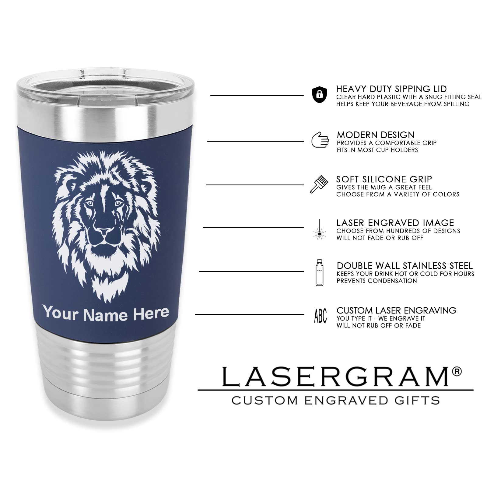 LaserGram 20oz Vacuum Insulated Tumbler Mug, Ophthalmology, Personalized Engraving Included (Silicone Grip, Navy Blue)