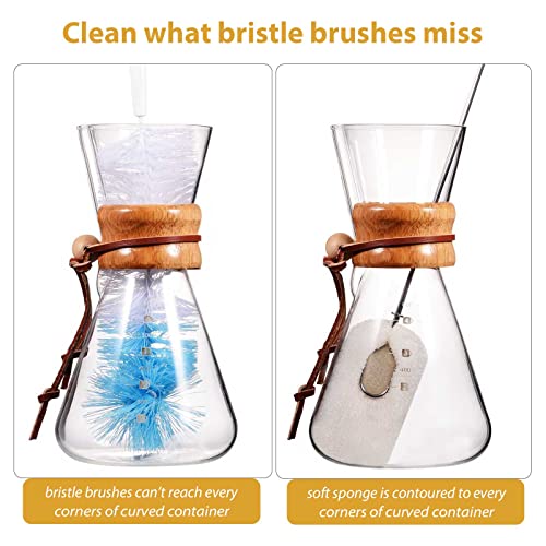 Patented Water Bottle Sponge Cleaner Brush Set-17β Long Soft Tip Flexible Bendable Cleaning Washer Scrubber for Big 1 Gallon/128 oz Water Jug, Half Gal/64oz Hydrojug,Pitcher- 90 Degree Angle Curved