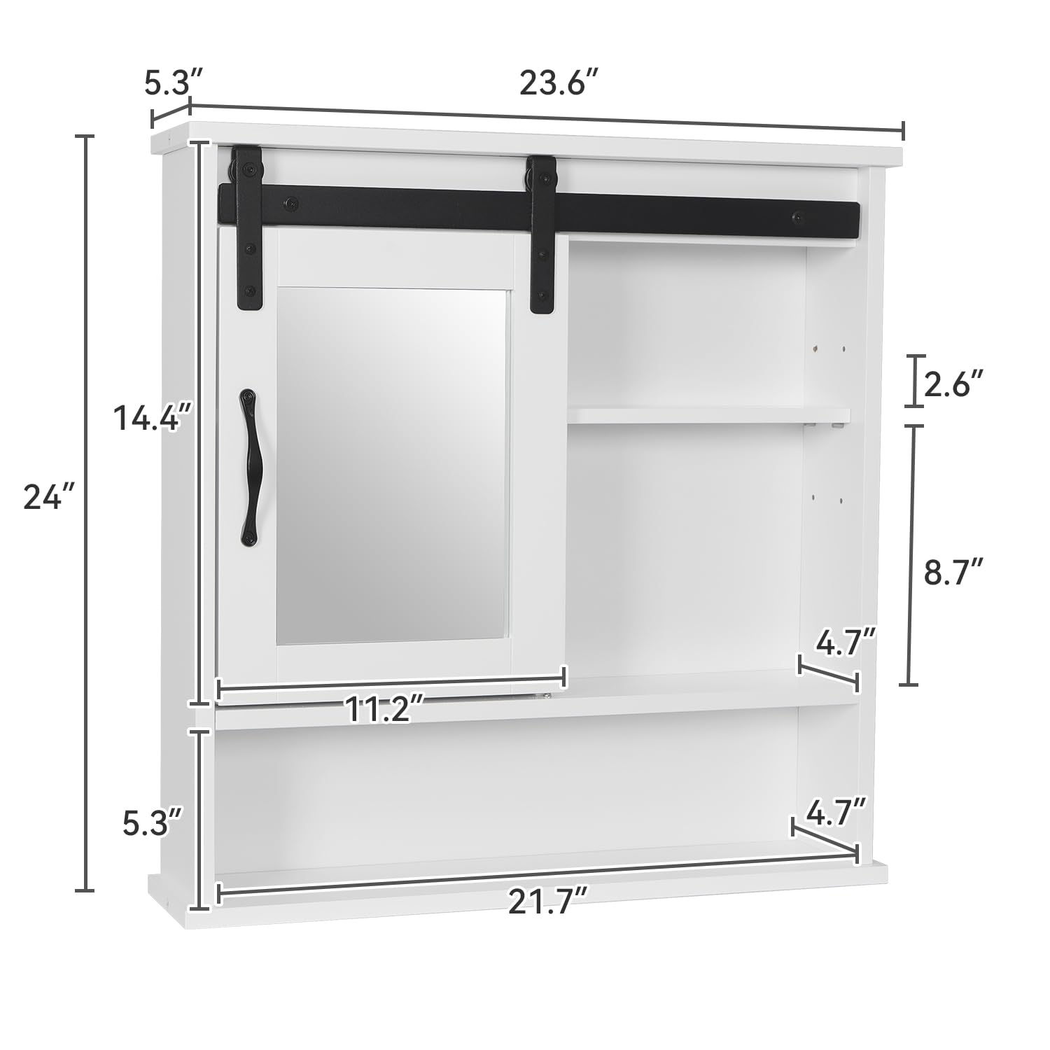 Puluomis Wall Mounted Medicine Cabinet - 5 Tier Rustic Wall Mounted Bathroom Storage Cabinet with Sliding Barn Door and Mirror