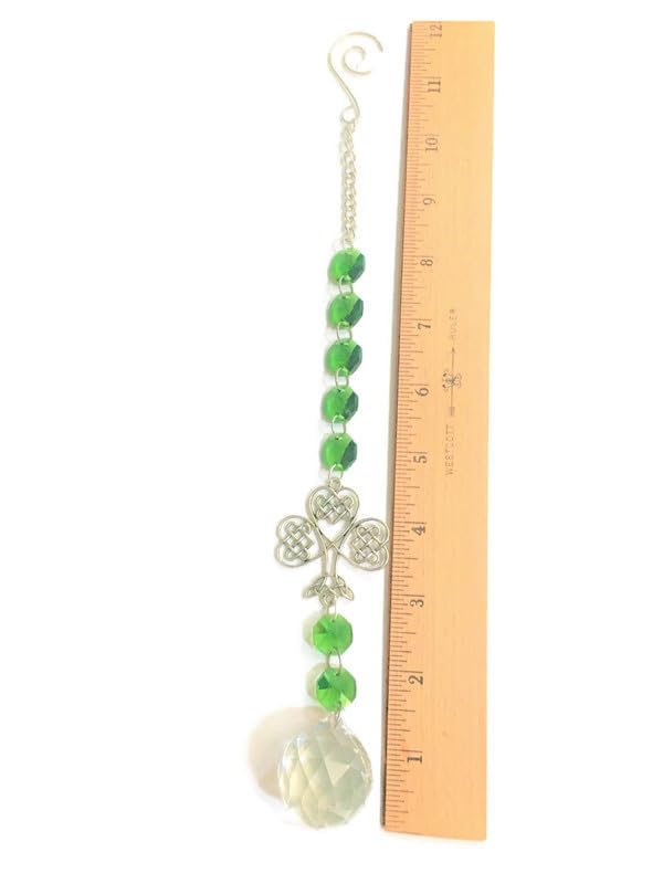 Mystic Celt Treasures- IRISH SHAMROCK SUNCATCHER -12" Irish Suncatcher, USA Handmade, Gift Wrapped, Irish, Shamrock, Ireland, Hearts, Emerald, Clover, Gift