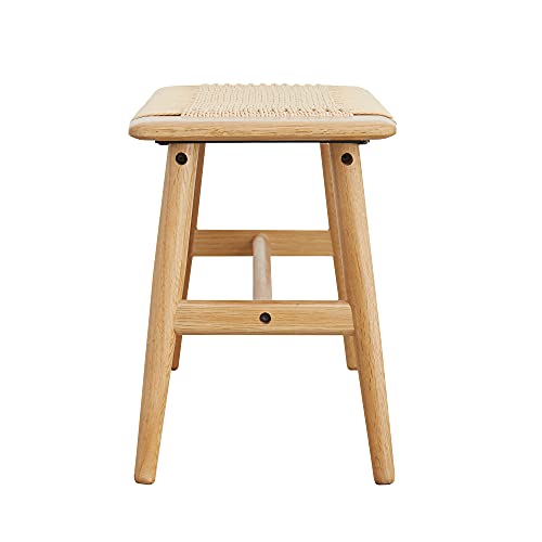 Tennozu Woven Bench, 32" L FAS Grade 100% Solid Oak Wood Dining Room Bench w/Rustic, Hand Woven Design, Firm Mortise & Tenon Structure, Long Bench for Dining Room/Entryway/Bedroom, White (Beige)