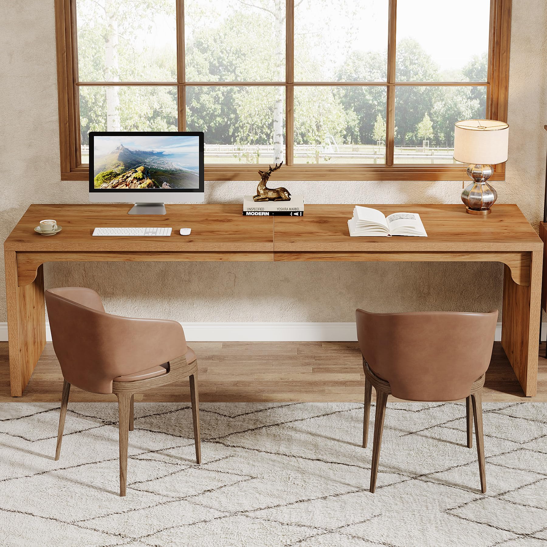 Tribesigns 78.7 Inches Long Computer Desk, Wooden Extra Long Desk Double Desk Workstation, 2 Person Desk for Home Office, Large Writing Desk for 2 People, Brown
