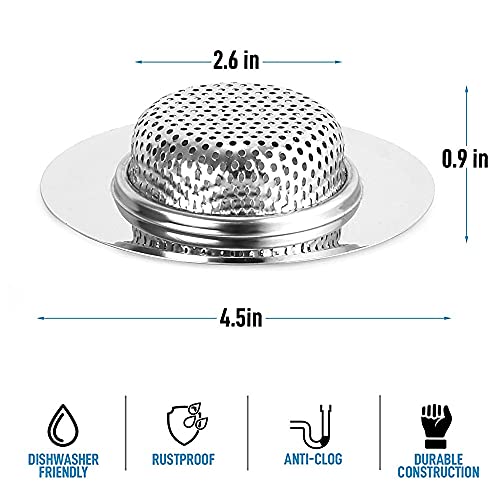 QYHOO 2 PCS Kitchen Sink Strainer Stainless Steel, 4.5 inch Diameter Anti-Clogging Drain Hair Catcher Mesh Catcher for Kitchen, Bathroom, Balcony, Floor Drain