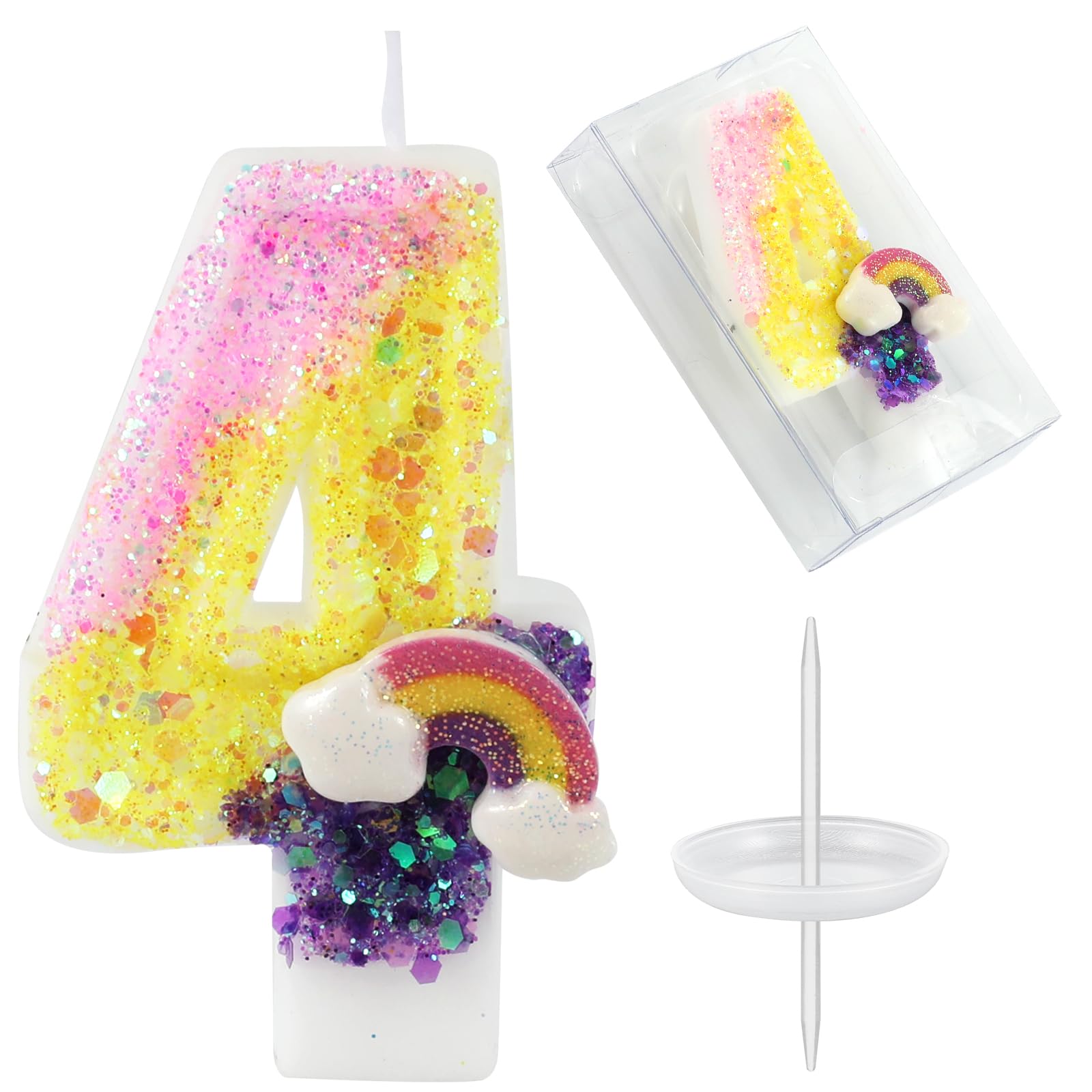 Rainbow Candle Colorful Birthday Candles Number 4 Candles for Cake and Cupcake Topper Girl Party Decorations Supplies Decor Favors(Number 4)